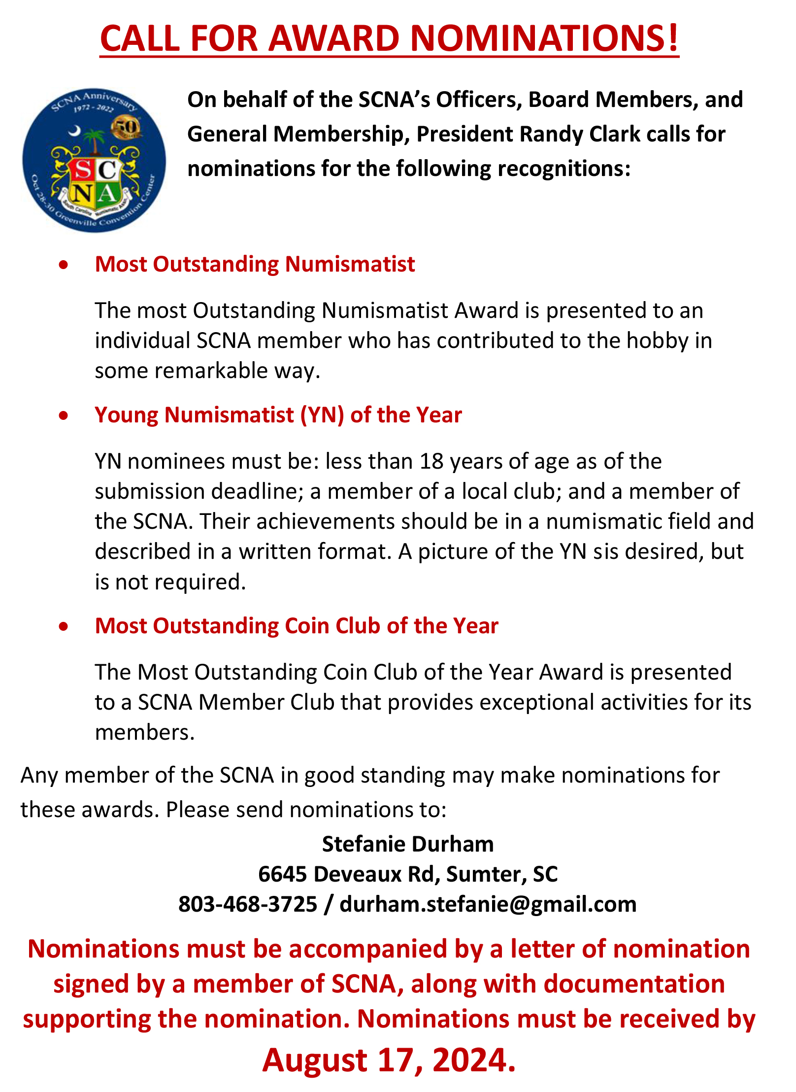 South Carolina Numismatic Association | Official Site of the SCNA